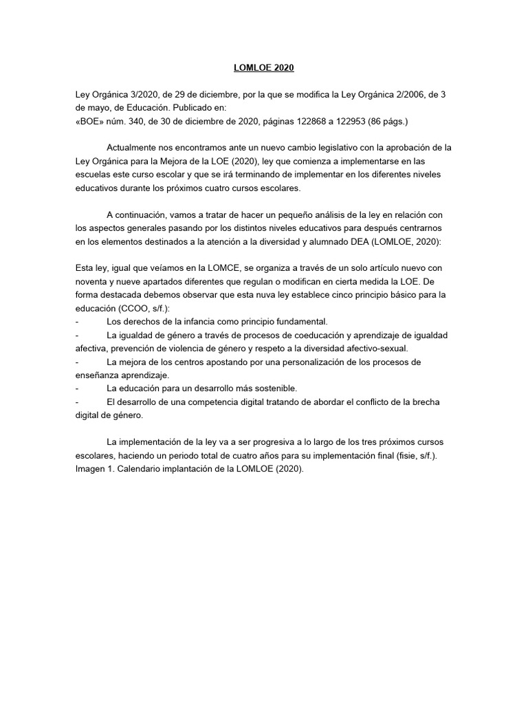 RESUMEN LOMLOE 2020 | PDF | Evaluación | Aprendizaje