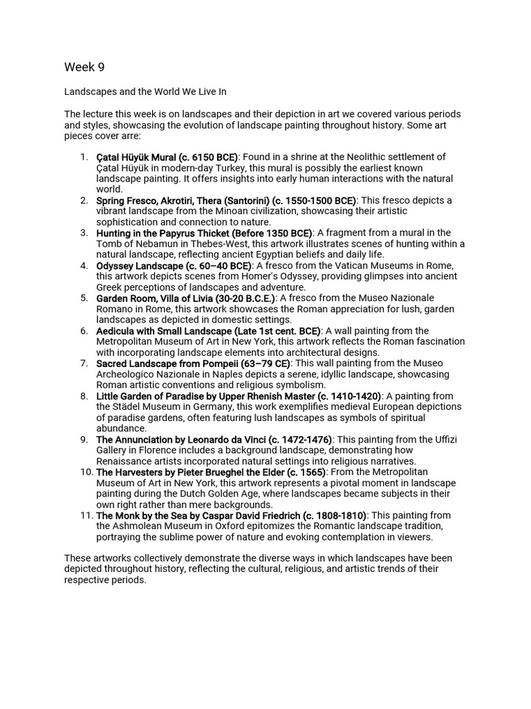 CUL710 - The World of Art Notes - Week 9 | PDF | Landscape | Paintings