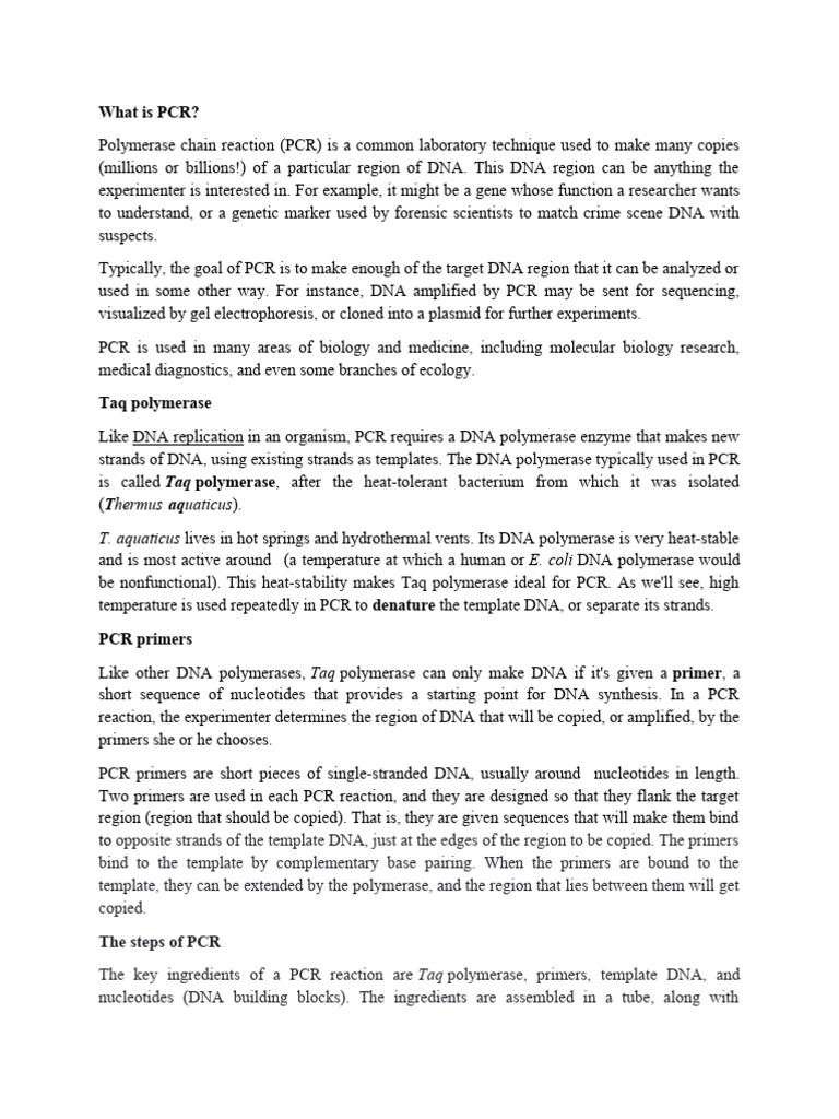 What Is PCR?: T. Aquaticus Lives in Hot Springs and Hydrothermal Vents ...