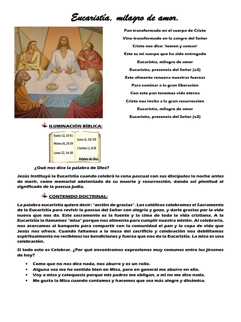 Eucaristía Milagro De Amor Pdf Eucaristía Pascua De Resurrección