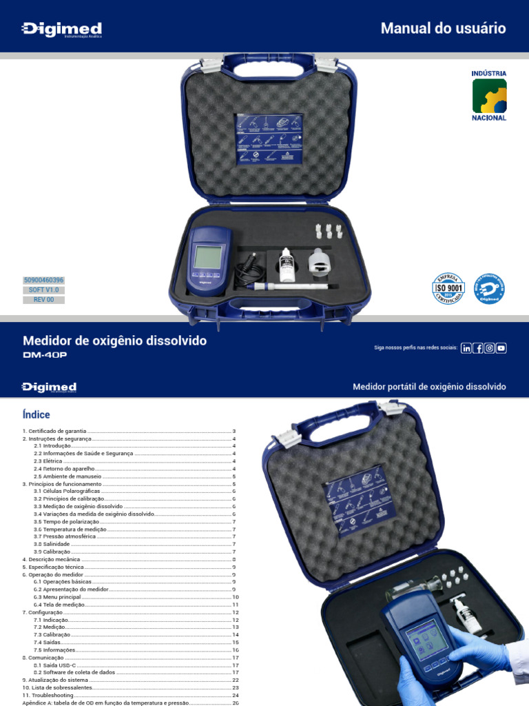 Manual do Medidor DM-40P de Oxigênio | PDF | Eletroquímica | Oxigênio