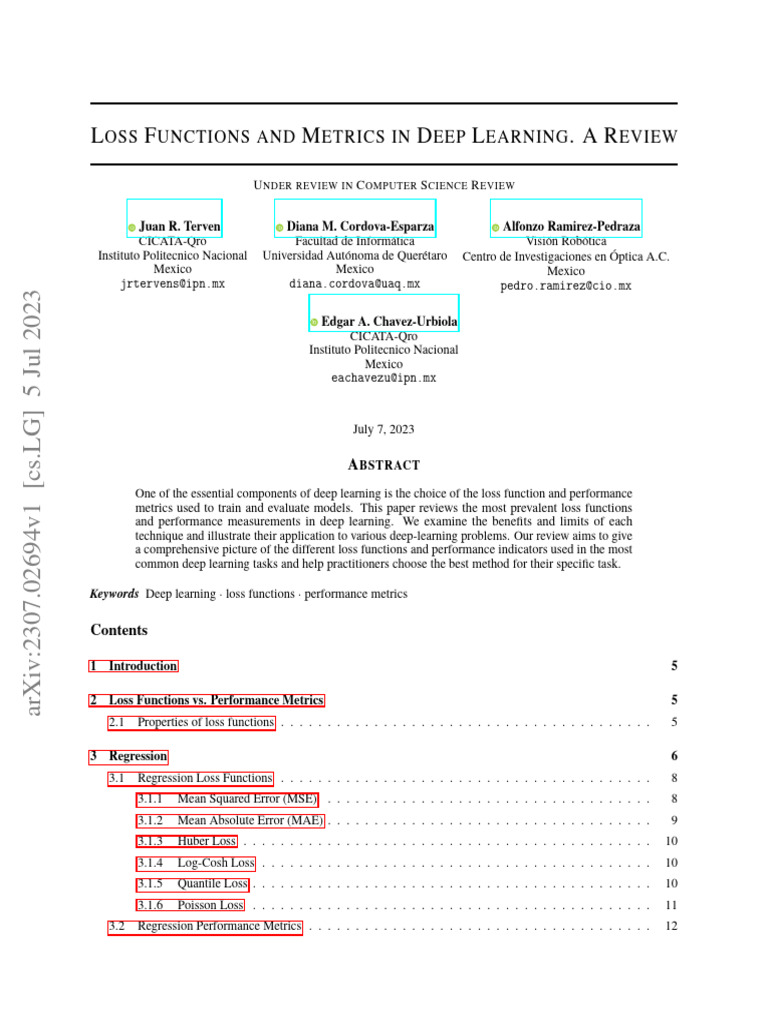 Loss Functions and Metrics in Deep Learning A Revi | PDF | Mean Squared Error | Linear Regression