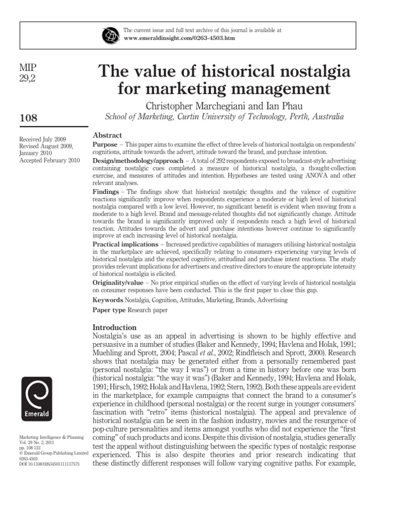 The Value of Historical Nostalgia For Ma | PDF | Nostalgia | Attitude ...
