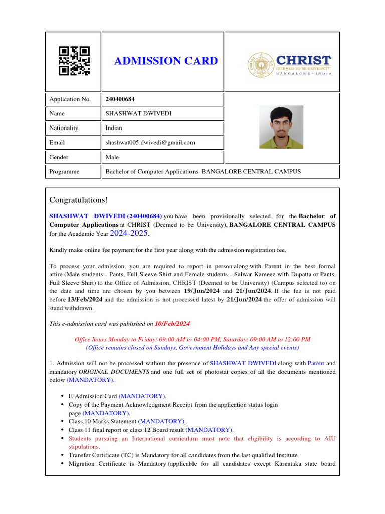 Admission Card | PDF