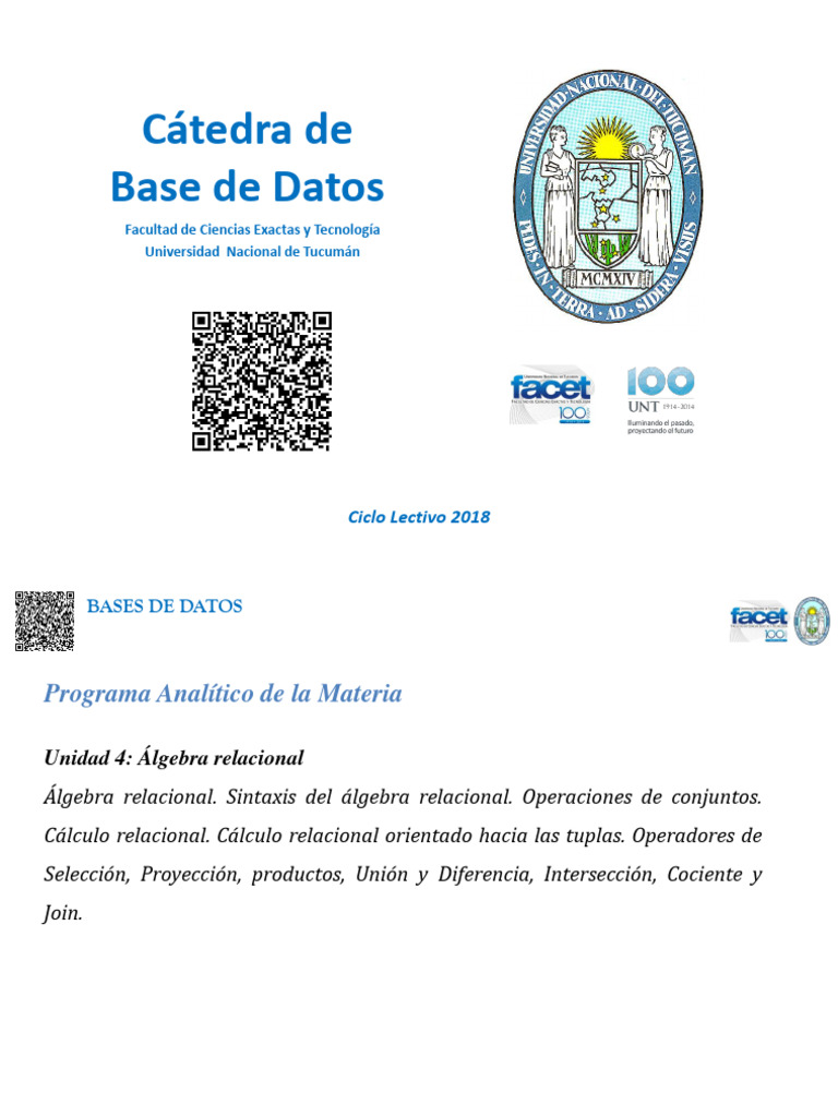 Bases de Datos Unidad IV 2018 Parte I | PDF | Base de datos relacional ...