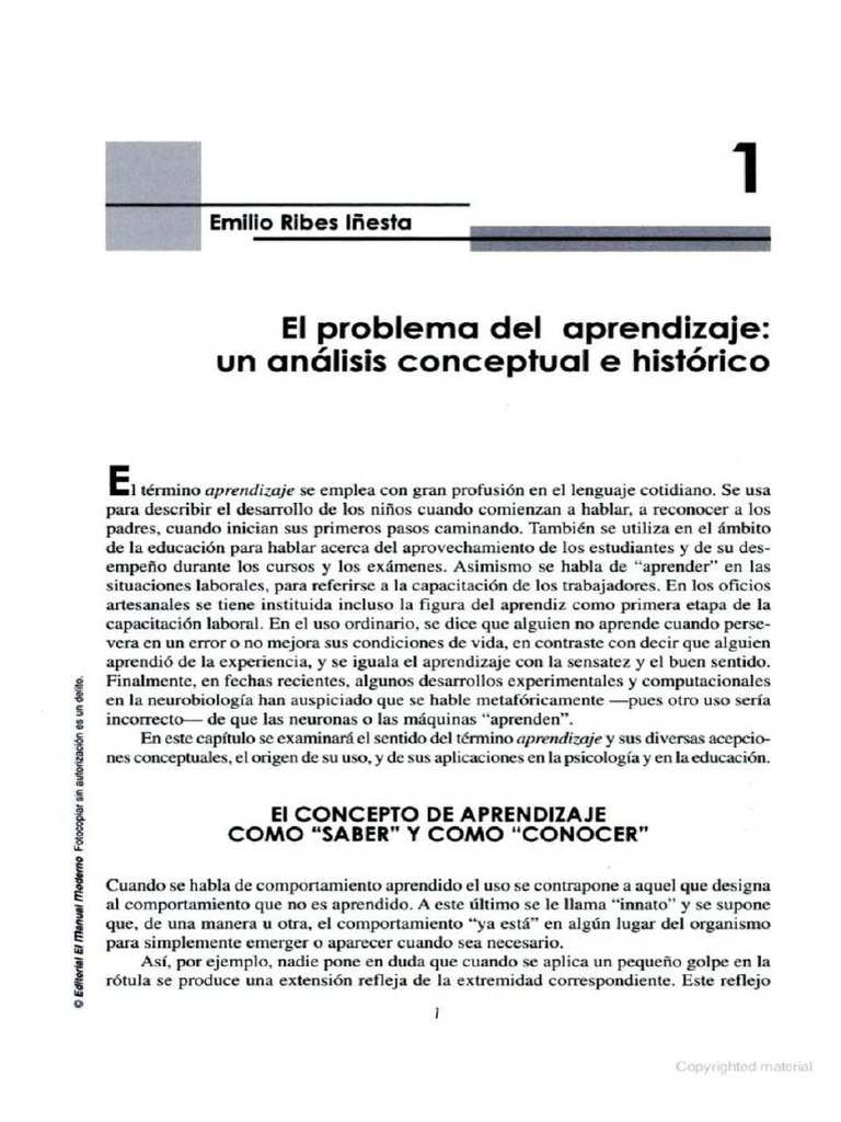 Capitulo 1. Psicología Del Aprendizaje. Emilio Ribes | PDF