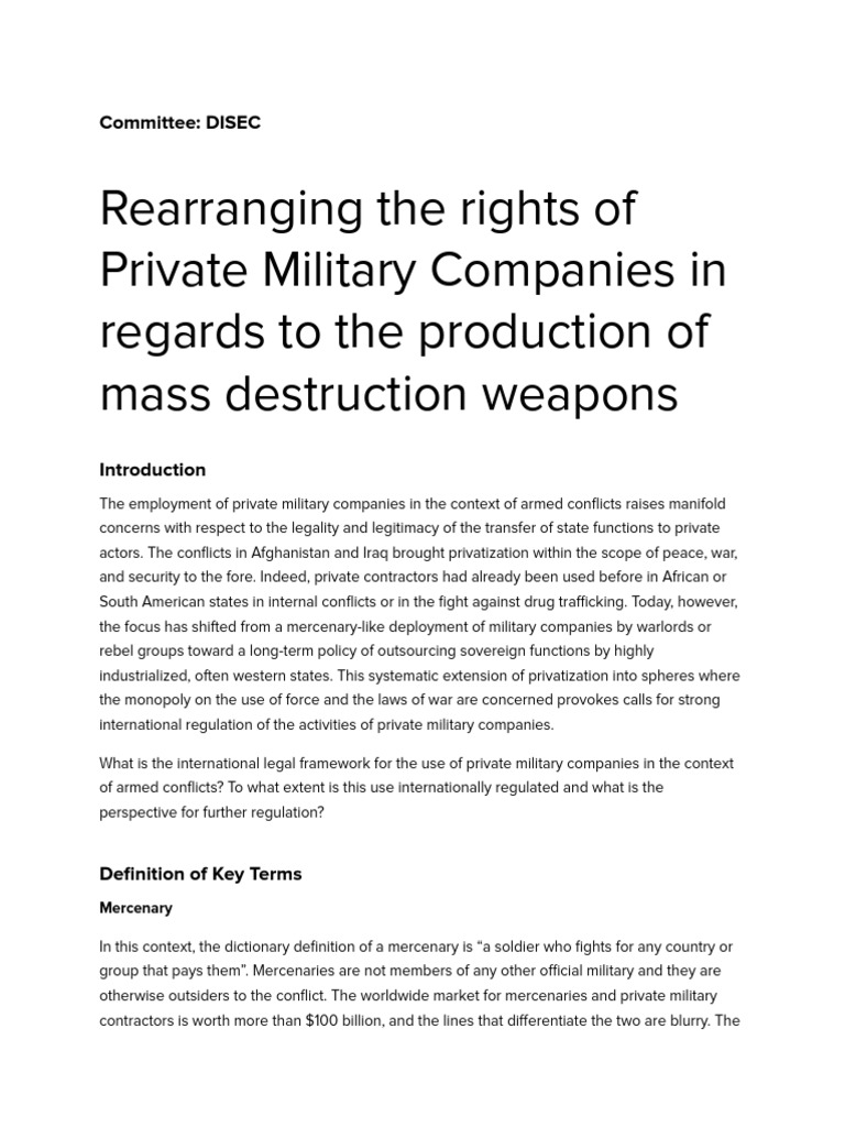 DISEC - Rearranging The Rights of Private Military Companies in Regards To The Production of ...