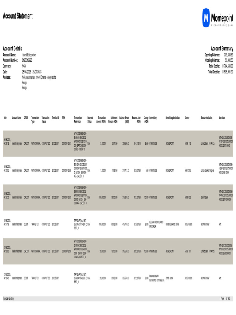 Moniepoint Document 2023-07-25T07 51 | PDF | Debits And Credits ...