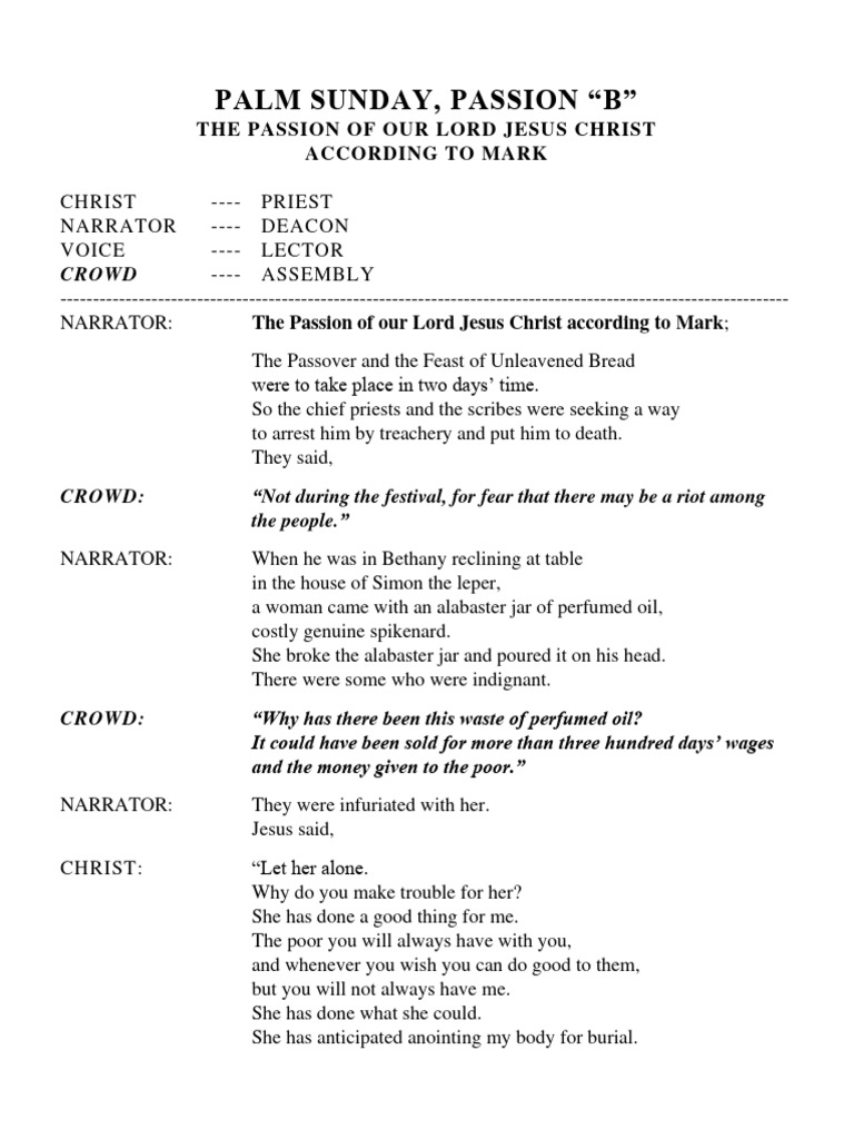 Palm Sunday Passion Script Year B Mark 4 Parts Dn. Dean 1 | PDF | Jesus ...