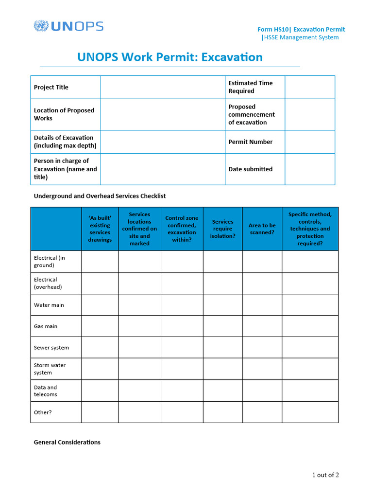 Form HS10 Excavation Permit en | PDF