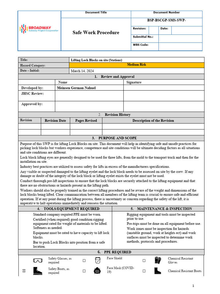 BSCGP-SMS-SWP Lock Blocks Lifitng-Transportation On Site | PDF ...