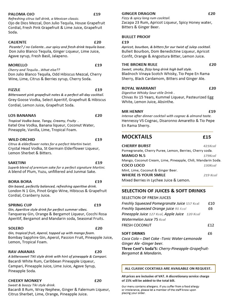 Cocktail List 2023 Spring Summer BOTTLES - 3 | PDF | Drink | Soft Drink