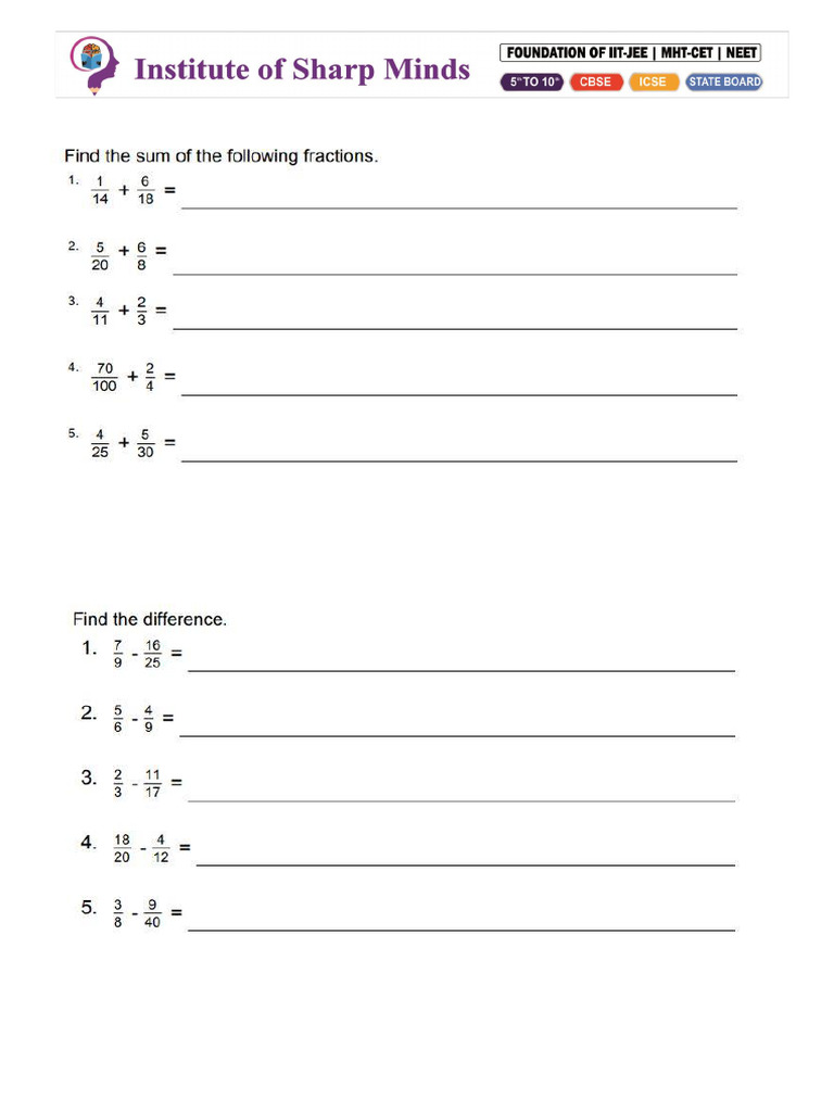 Fractons Worksheet - 4 | PDF