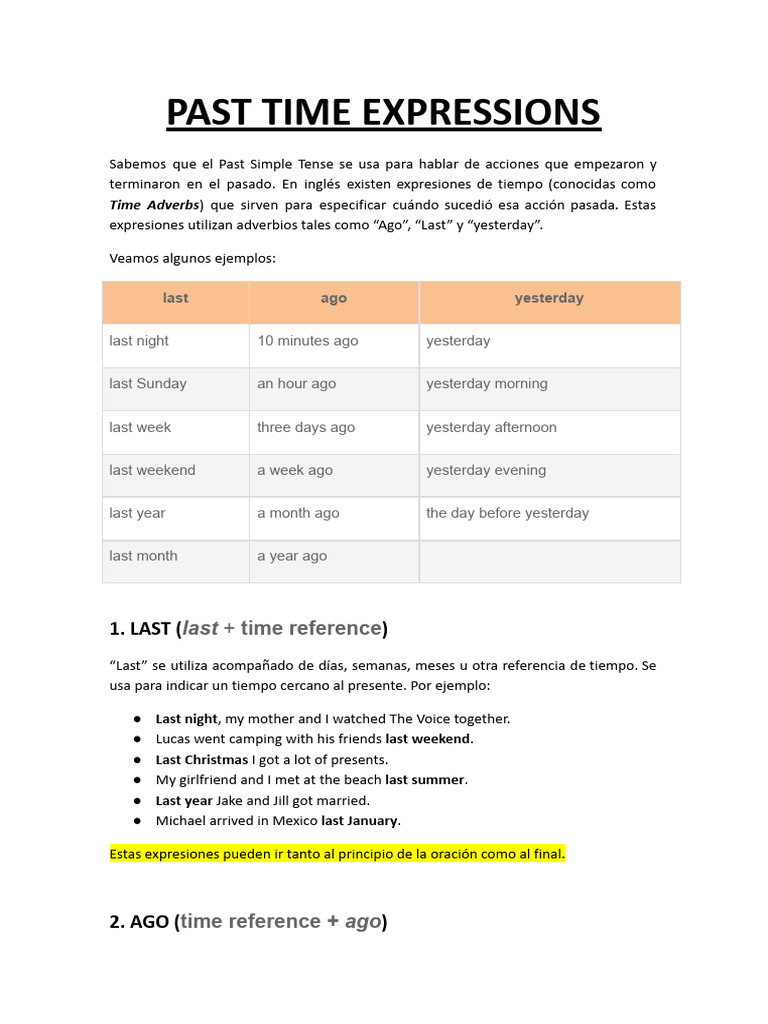 Past Time Expressions | PDF