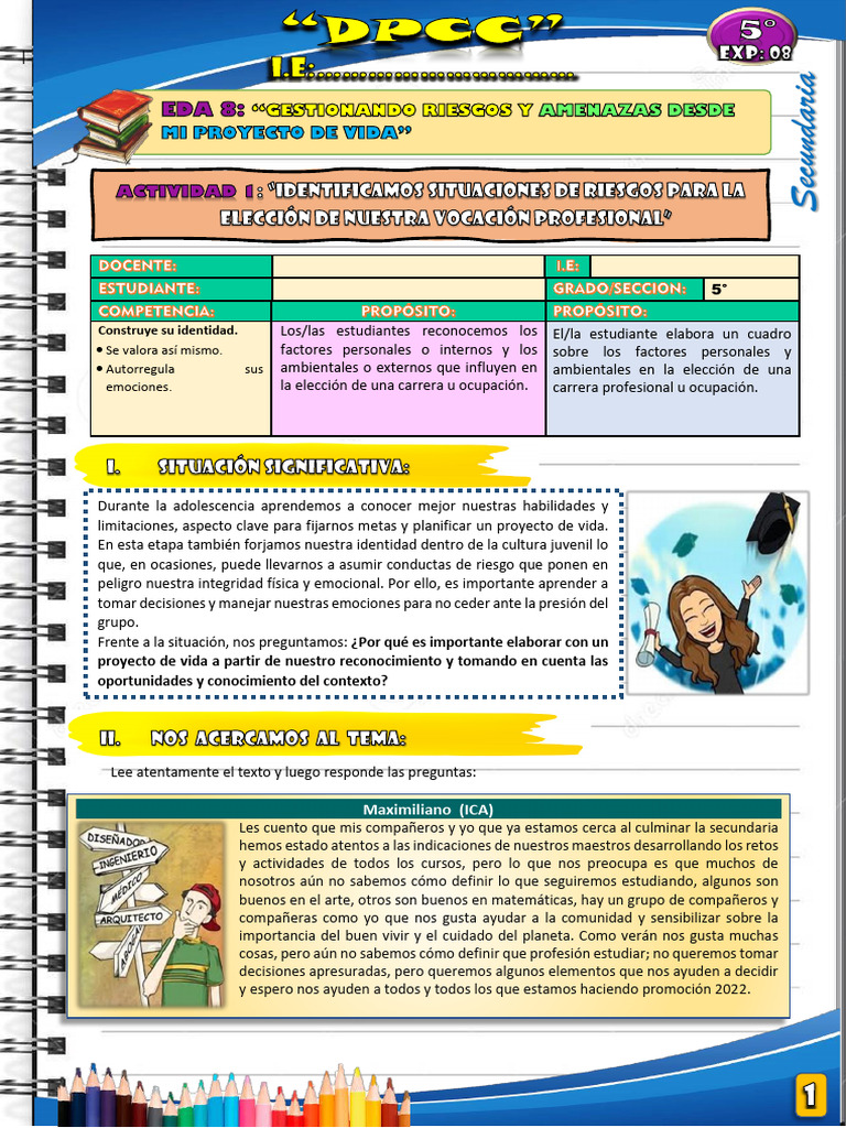 5° DPCC Ficha de Actividad 1 Eda 8 | Descargar gratis PDF | Las emociones | Motivación