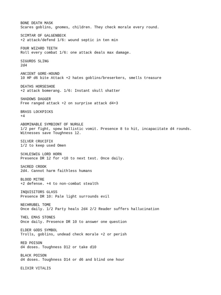 MORK BORK MAGIC ITEMS | PDF