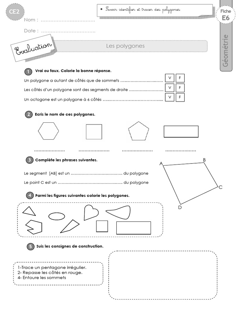 Évaluation des Polygones CE2 et CM1 | PDF | Polygone | Géométrie ...
