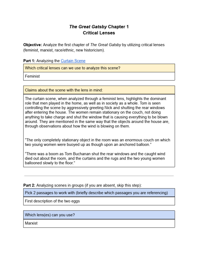 Andrew Hall - The Great Gatsby Chapter 1 | Download Free PDF | The ...