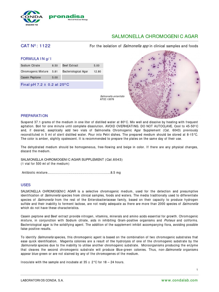 Salmonella Chromogenic Agar 4 | PDF | Growth Medium | Agar