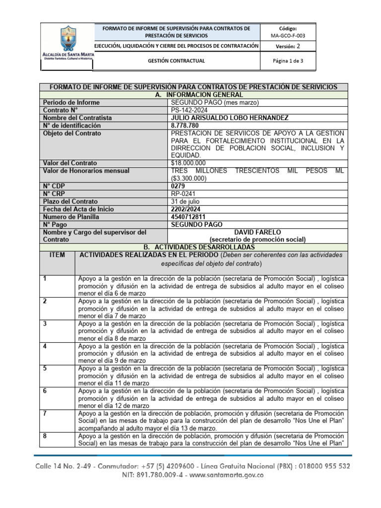 Formato de Informe Supervision Julio | PDF