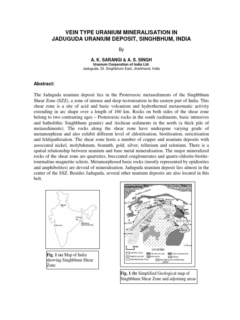 Vein Type U Mineralisation at Jaduguda, India - Extended Abstract | PDF ...