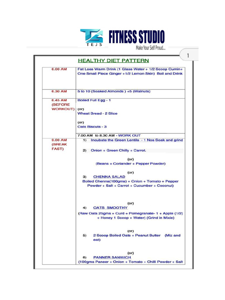 Diet Chart Tejs FS | PDF
