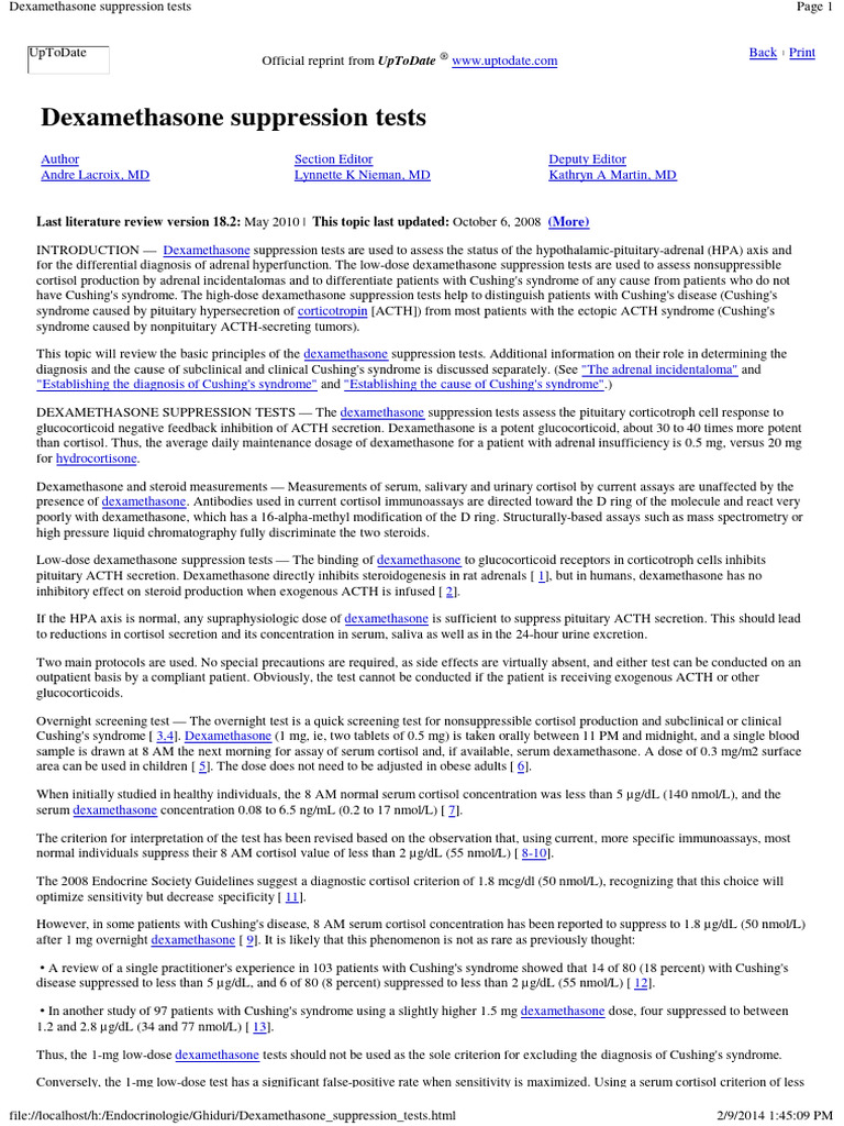 Dexamethasone Suppression Tests | PDF | Adrenocorticotropic Hormone ...