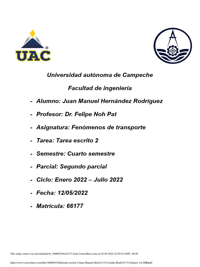 Informe Escrito 2 Juan Manuel Hern Ndez Rodr Guez 4A IME PDF | PDF | Convección | Calor