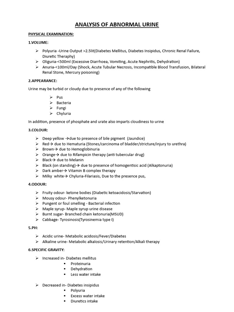 Analysis of Abnormal Urine Notes | PDF | Ketone | Bile