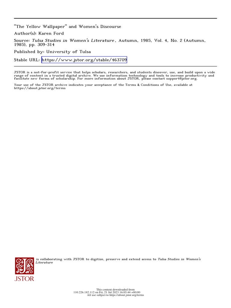 Analyzing Feminism in "The Yellow Wallpaper" | PDF | The Yellow ...