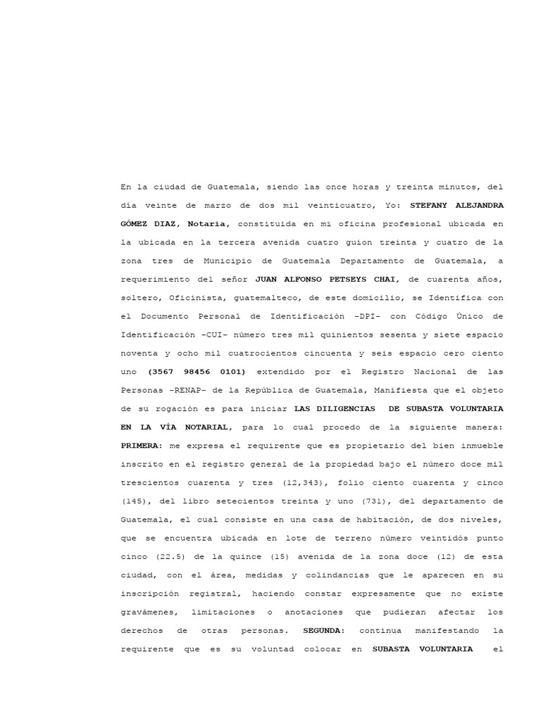 Acta de Requerimiento Subasta Voluntaria | Descargar gratis PDF | Subasta