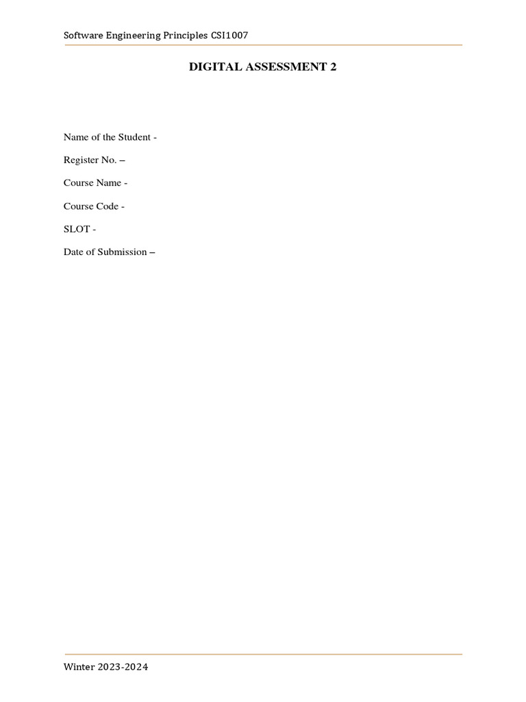 Digital Assessment 2: Software Engineering Principles CSI1007 | PDF | Use Case | System