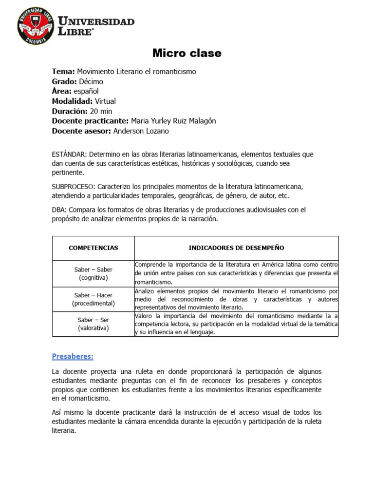 Micro Clase. Movimiento Literario El Romanticismo | PDF | Romanticismo