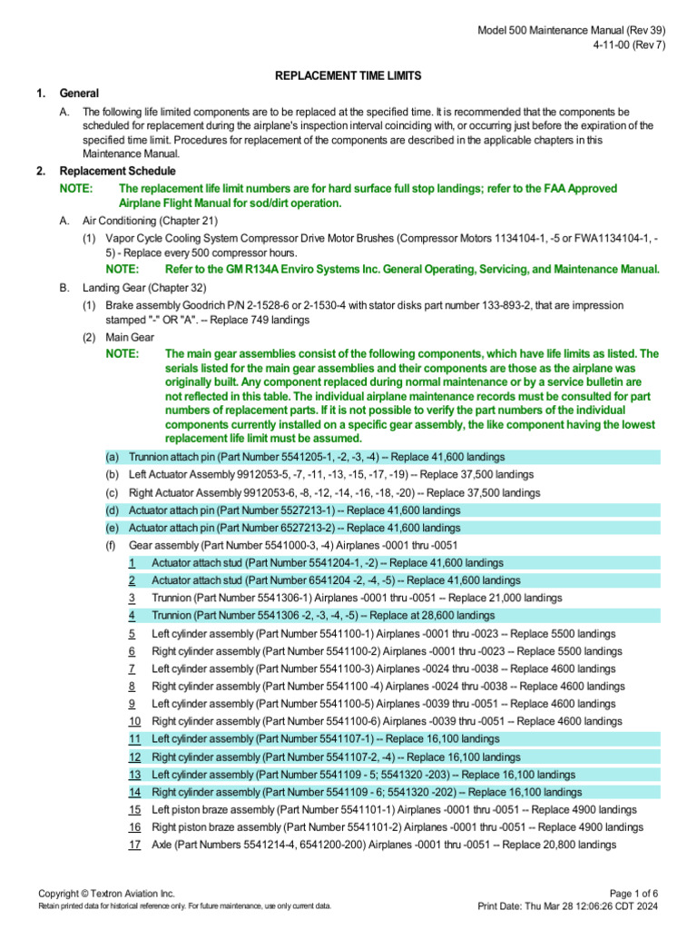 4-11-00 - Replacement Time Limits 500 | PDF | Axle | Motor Vehicle
