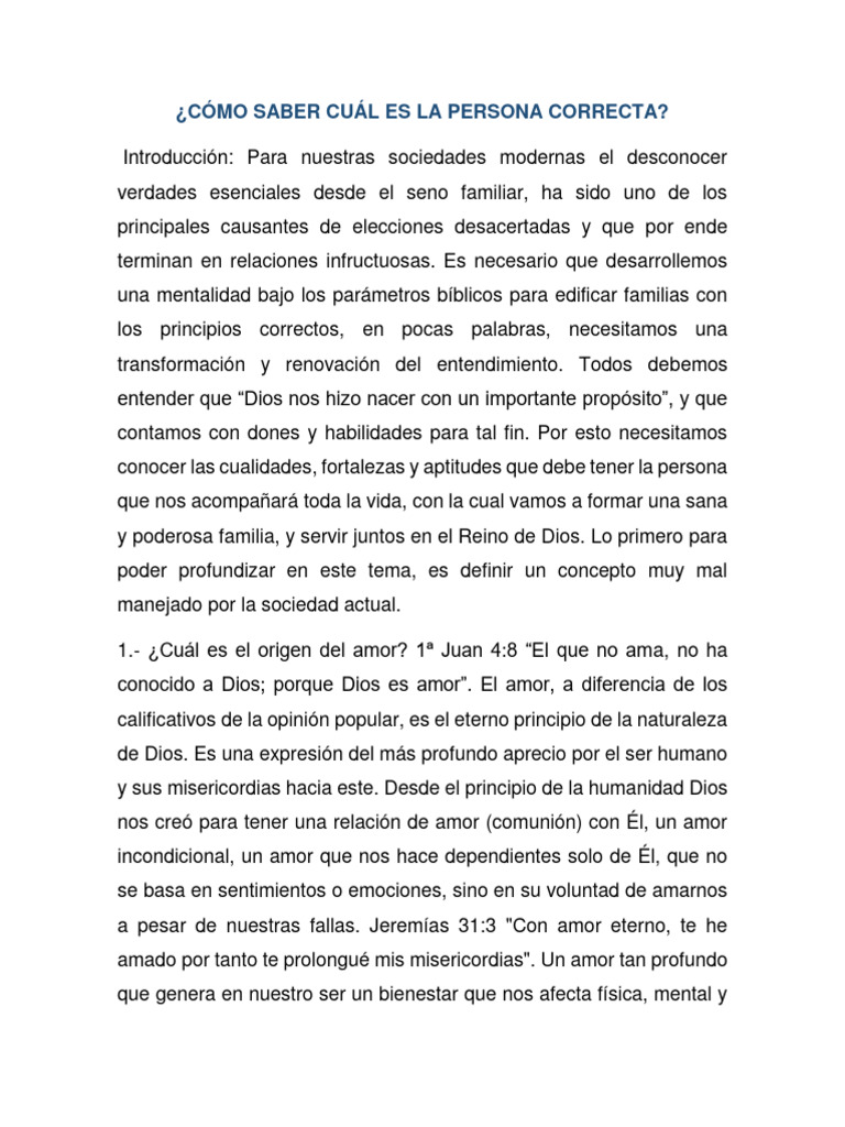 Cómo Saber Cuál Es La Persona Correcta | PDF | Amor | Dios