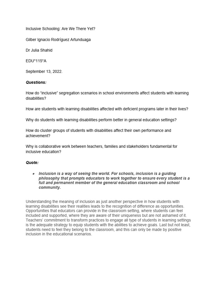 QQTP 3 Inclusive Schooling | PDF | Inclusion (Education) | Cognitive ...