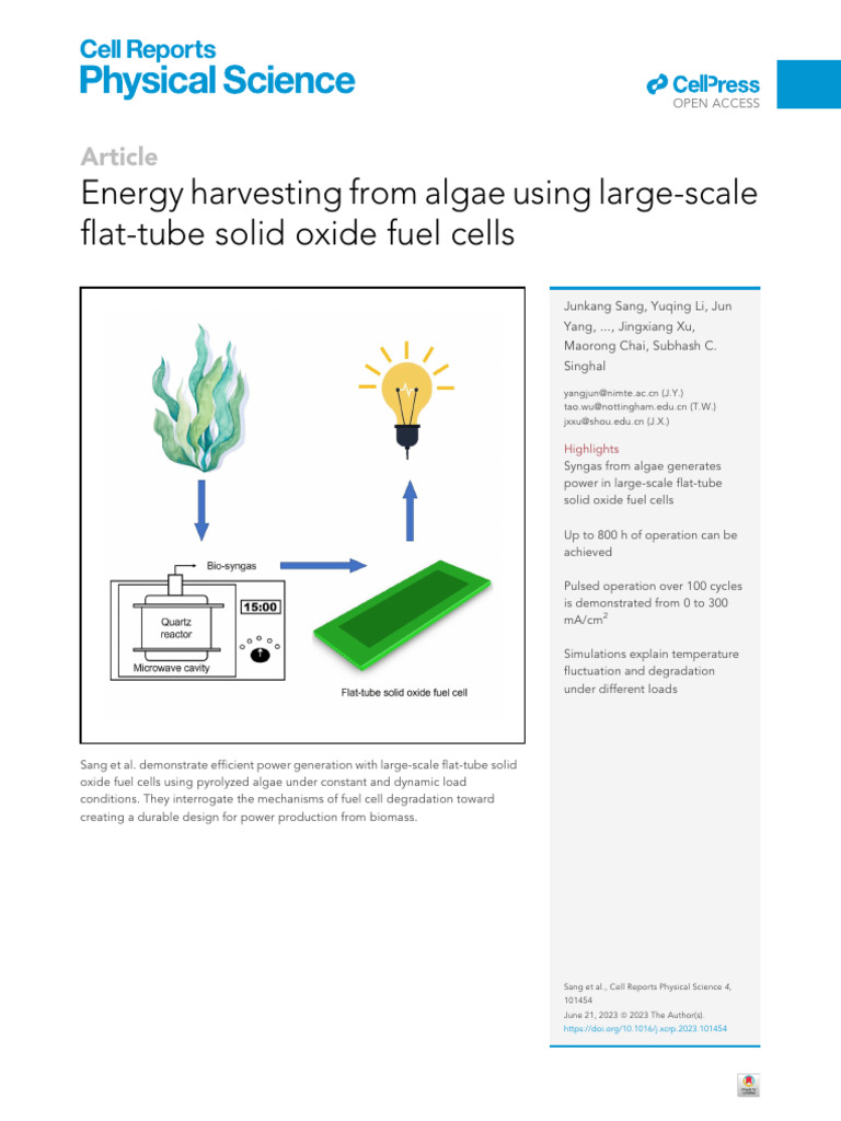 Algae Power via Solid Oxide Fuel Cells | PDF | Solid Oxide Fuel Cell ...