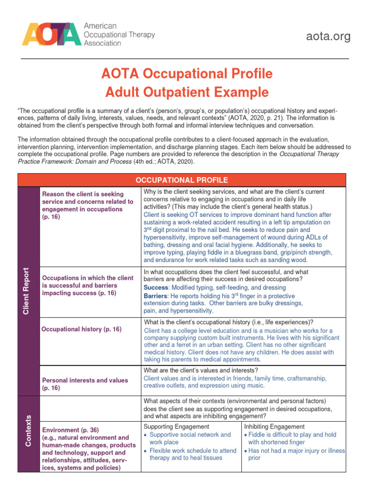 OT Profile for Adult Outpatient | PDF | Occupational Therapy ...