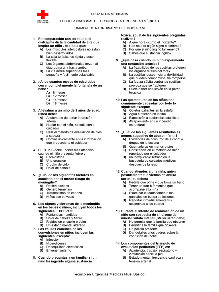 Examen Extraordinario Modulo Vi | PDF | Meningitis | Tórax