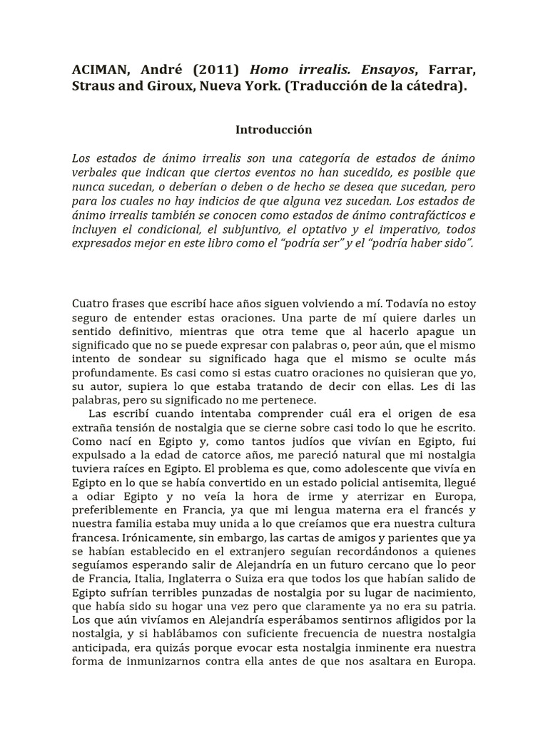 Nostalgia y el Homo Irrealis | PDF