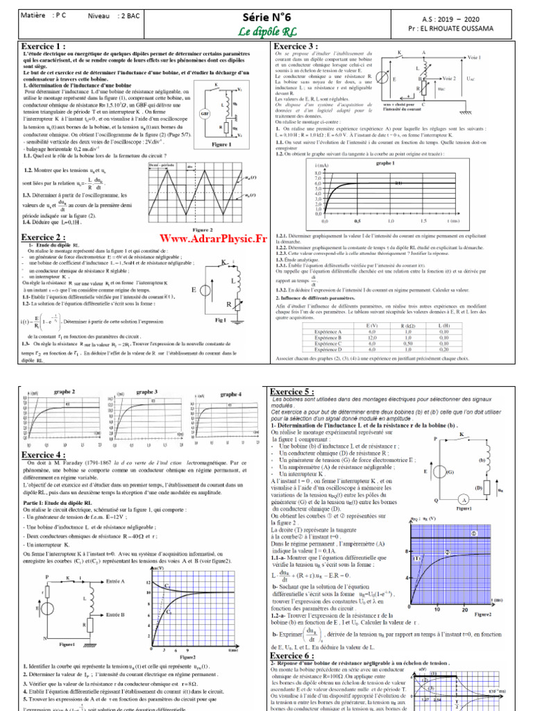 Dipôle RL : Exercices 2 BAC 2019-2020 | PDF | Inducteur | Tension ...