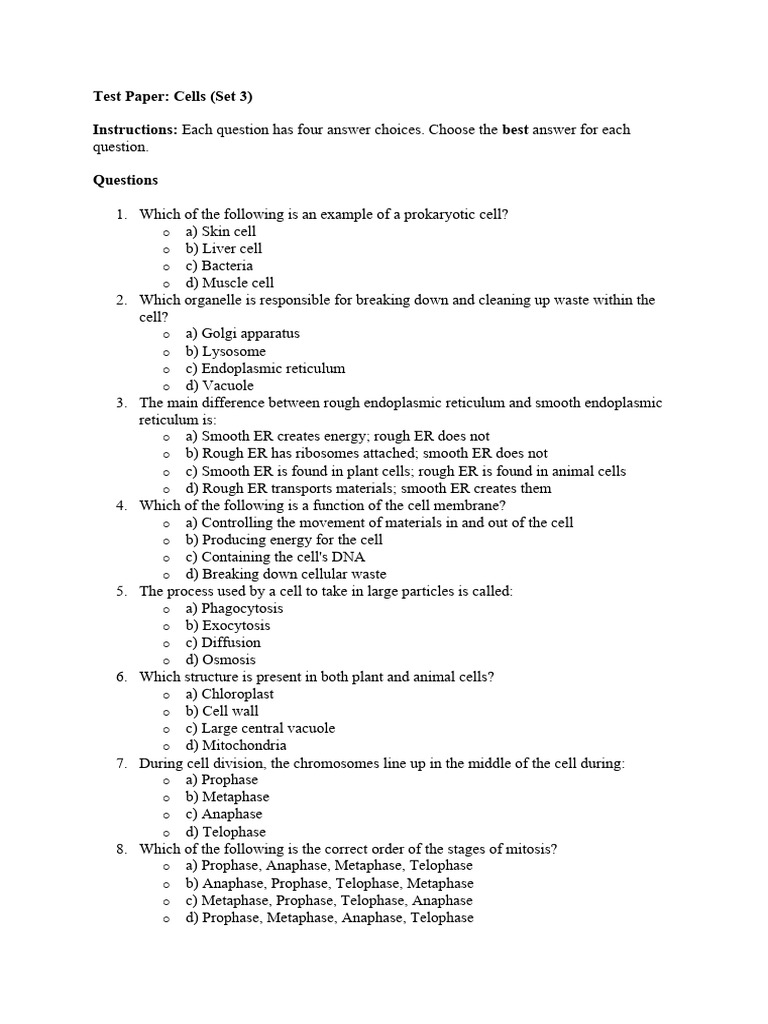 Test Paper 3 | PDF | Endoplasmic Reticulum | Cell (Biology)