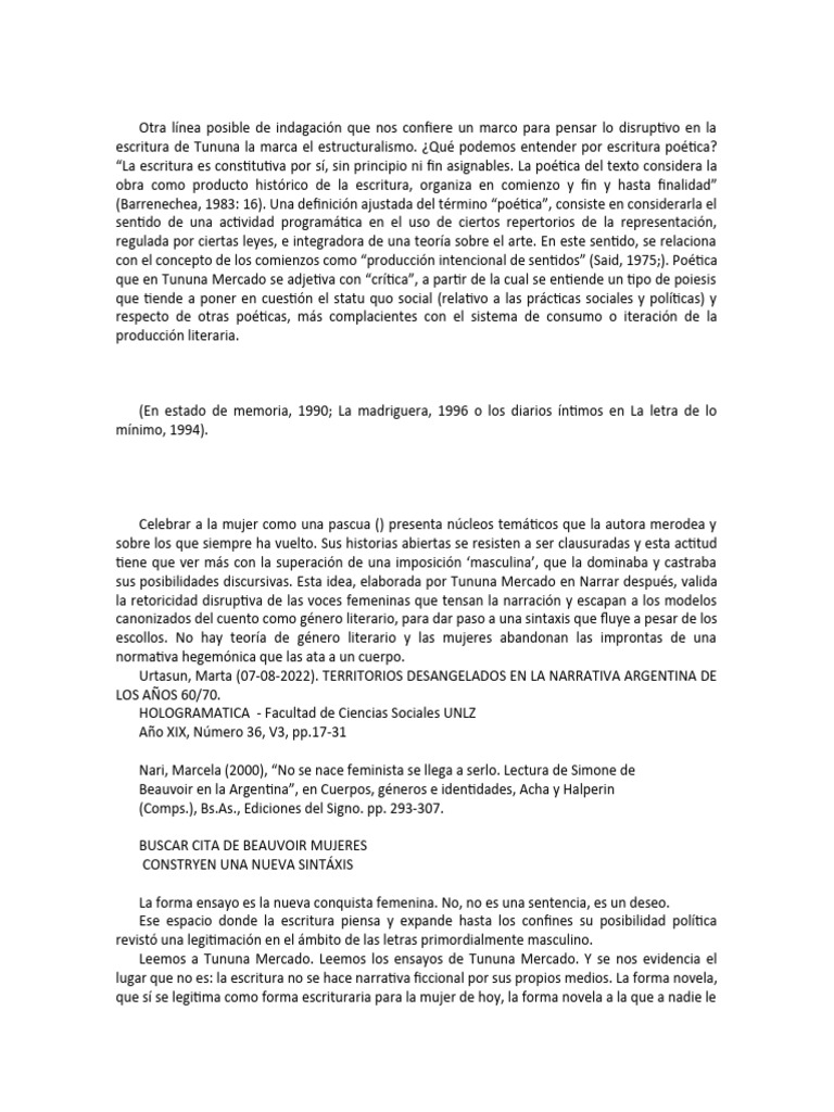 Poética Crítica de Tununa Mercado | PDF | Género | Estudios de género
