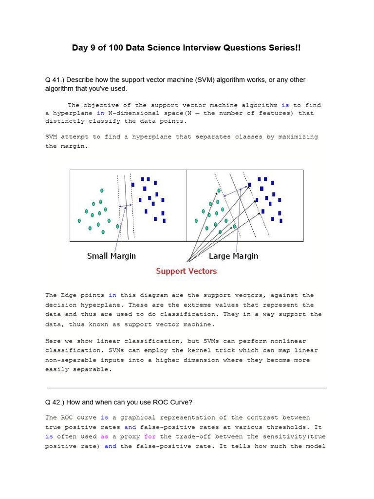 Day 9 of 100 Data Science Interview Questions Series!! | PDF | Support Vector Machine | Receiver ...