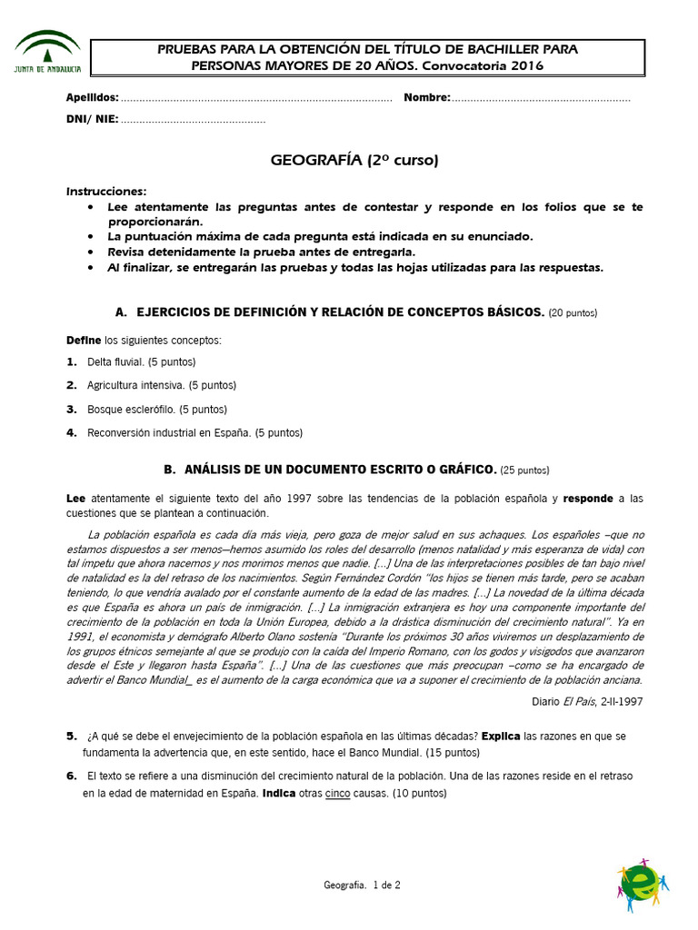 Examen Geografía. | PDF | España