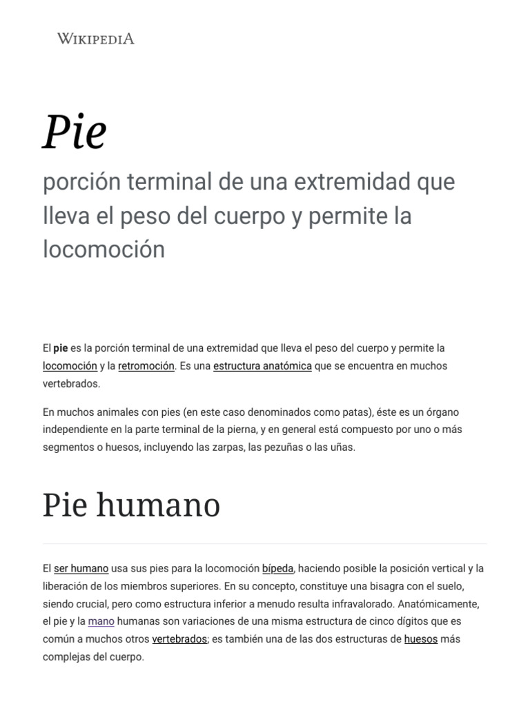 Pie - Wikipedia, La Enciclopedia Libr | PDF | Pie | Anatomía