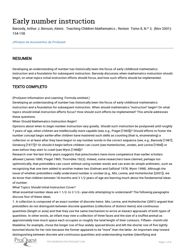 Early Number Instruction Arthur Baroody | PDF | Concept | Psychology