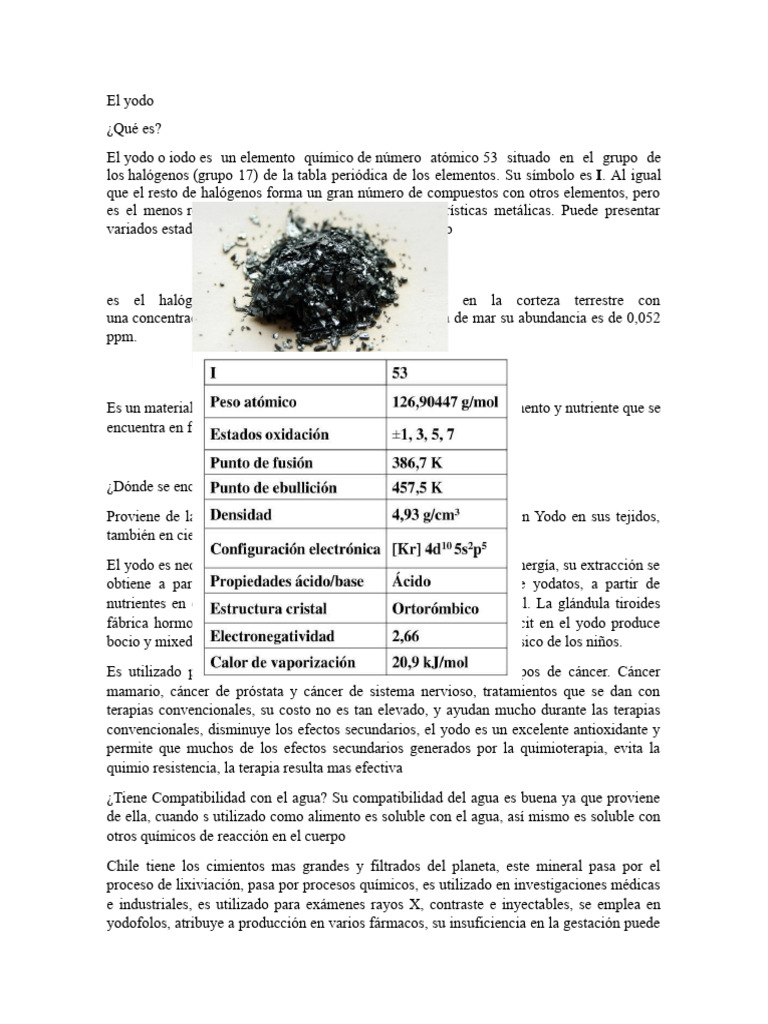 Características y usos del yodo | PDF | Yodo | Química