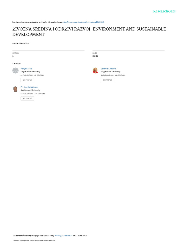 Ž Ivotna Sredina I Održivi Razvoj-Environment and Sustainable Development | PDF