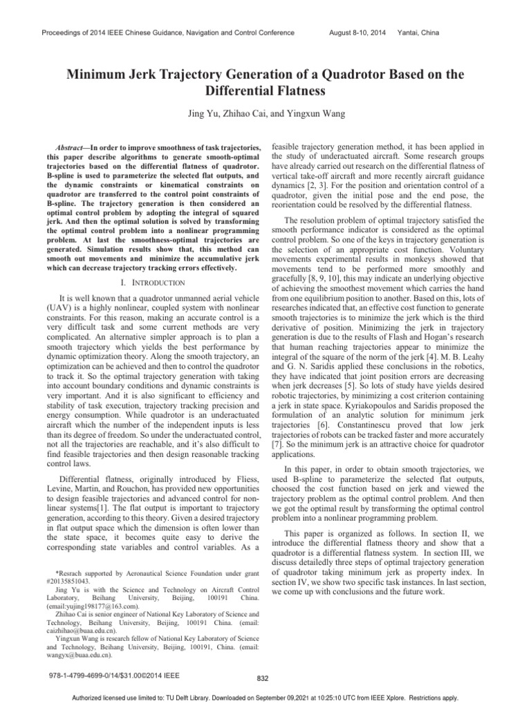 Minimum Jerk Trajectory Generation of A Quadrotor Based On The Differential Flatness | PDF ...